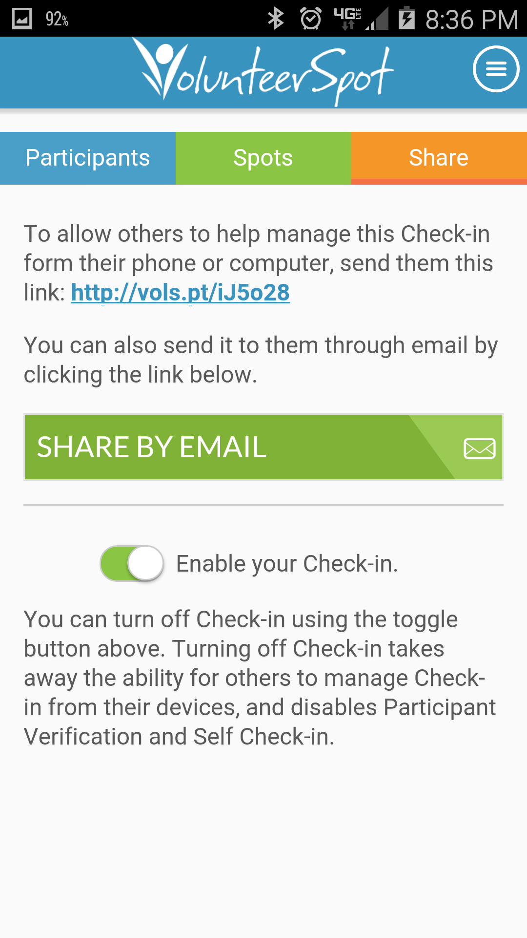 Participant / Volunteer Check-in – SignUp.com